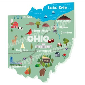 Ohio Illustrated Map: Colorful State Wall Art (digital Download) - Etsy