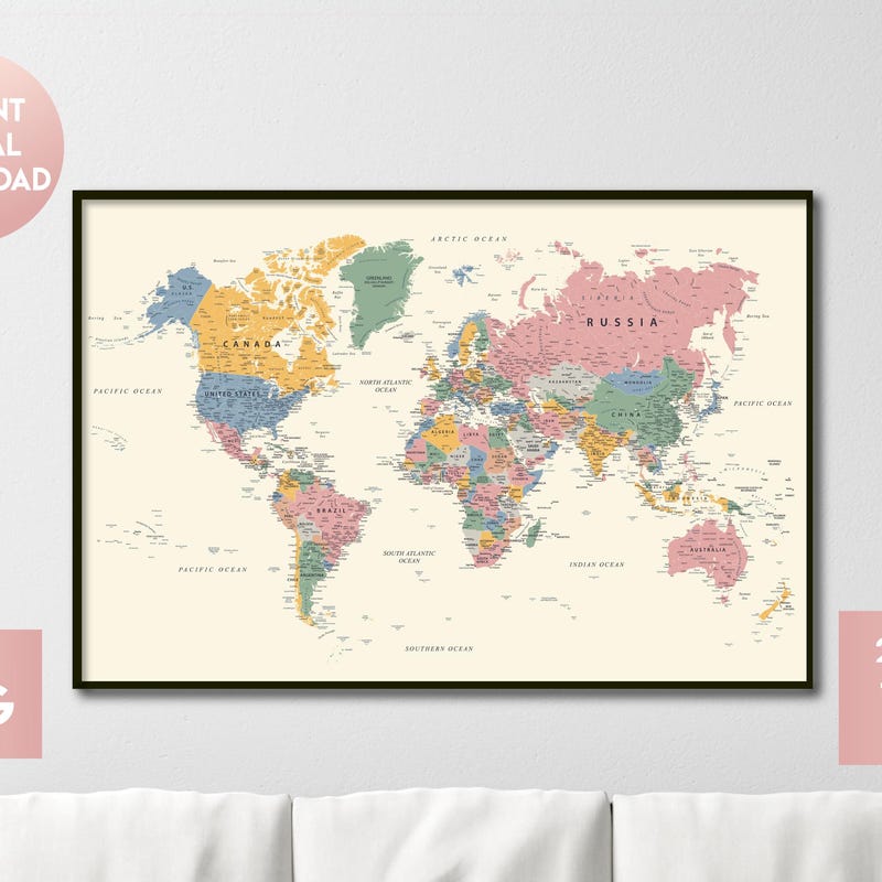 World Map Poster - Etsy