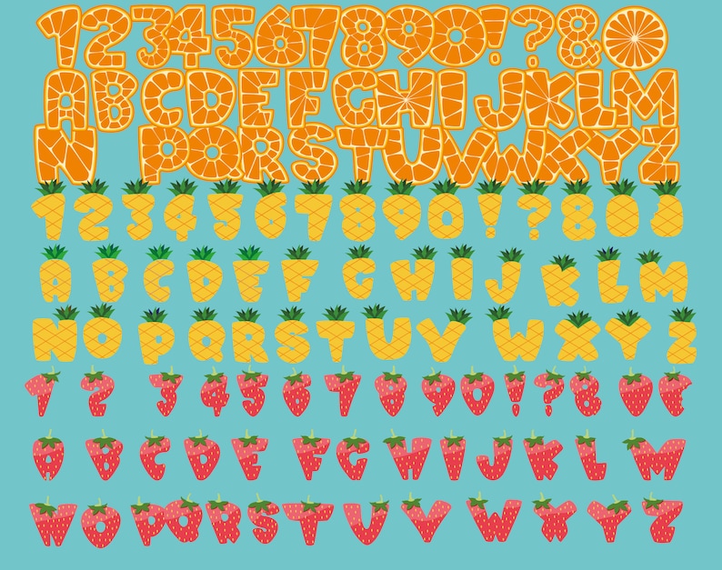 Fruity Alphabet Clipart, Fruit Letters SVG, PNG, Eps, Ai Files ...