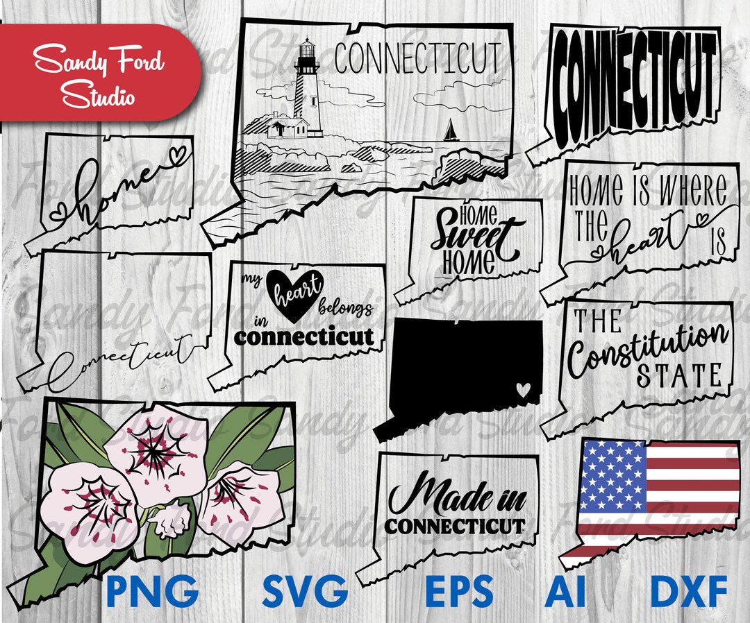 Connecticut State SVG Bundle, Connecticut Clipart, Connecticut Outline ...