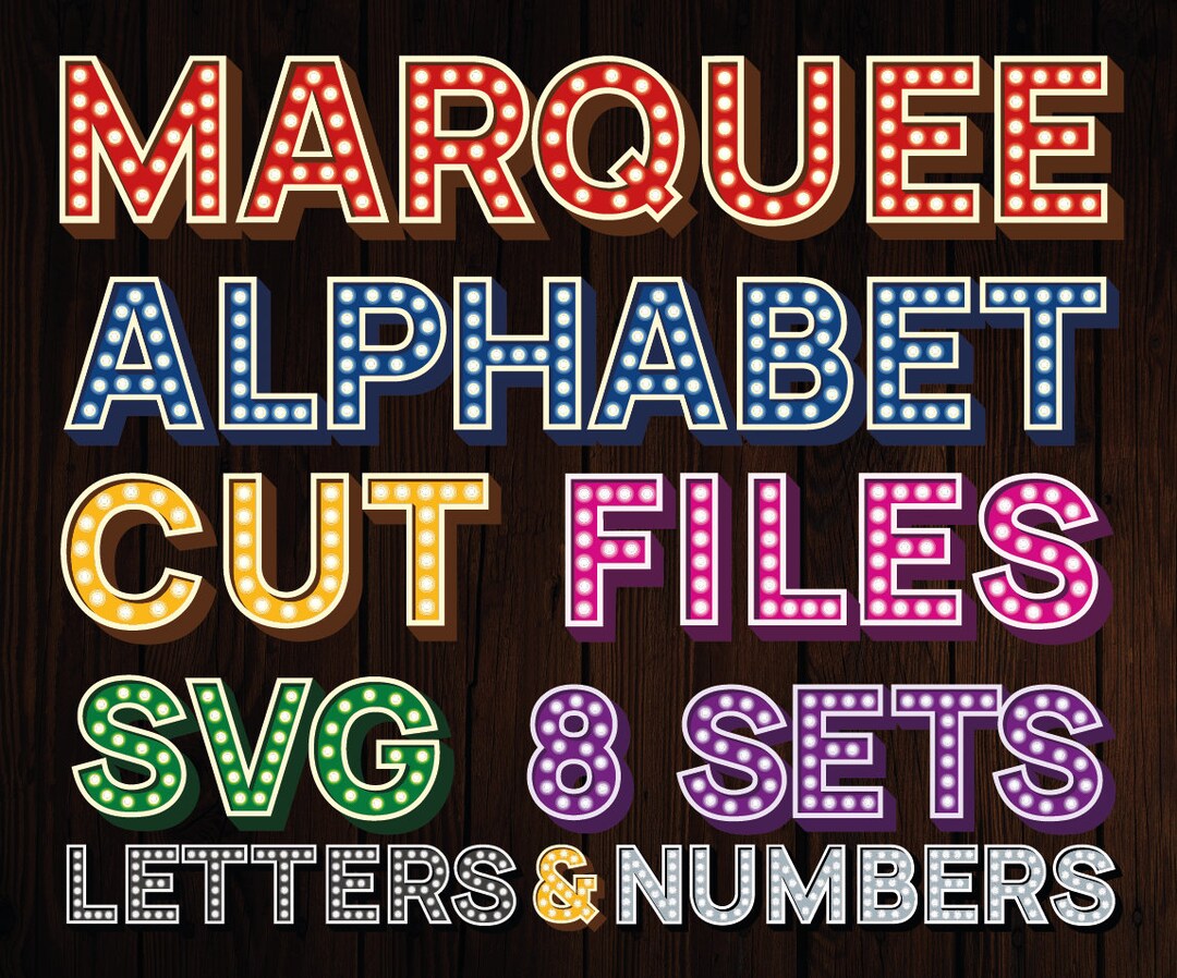 Marquee Lights Alphabet SVG: Letters & Numbers Cut Files, Digital ...