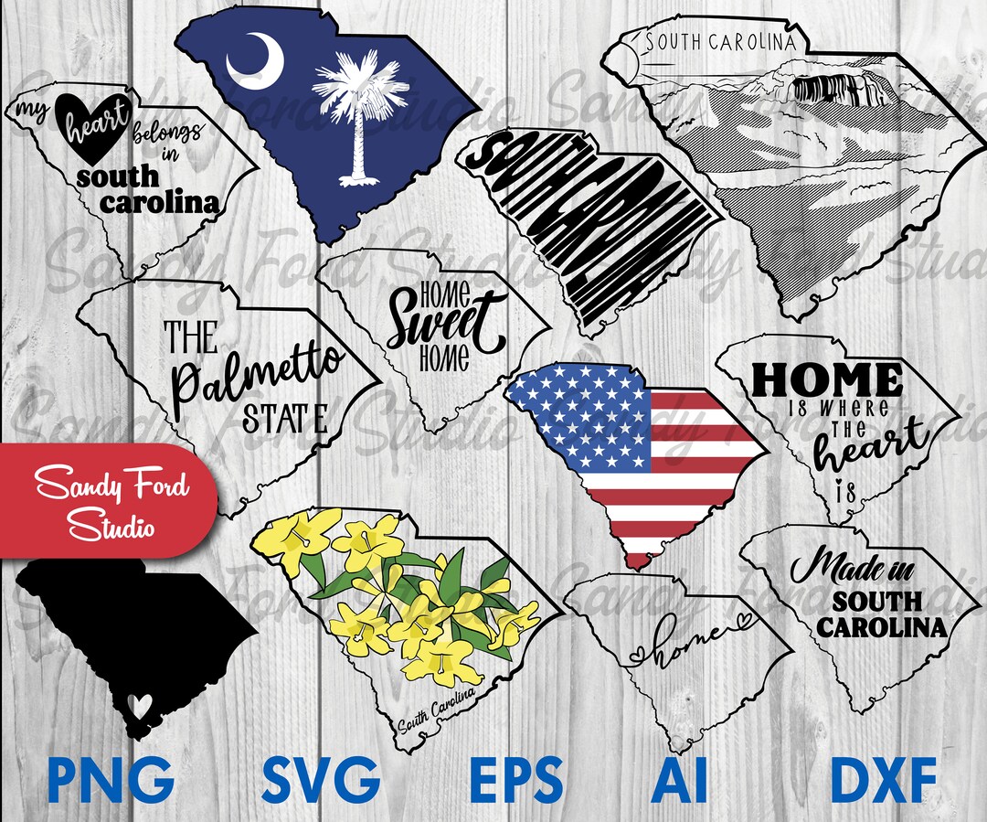 South Carolina State SVG Bundle: Clipart, Outline, Vector (instant ...
