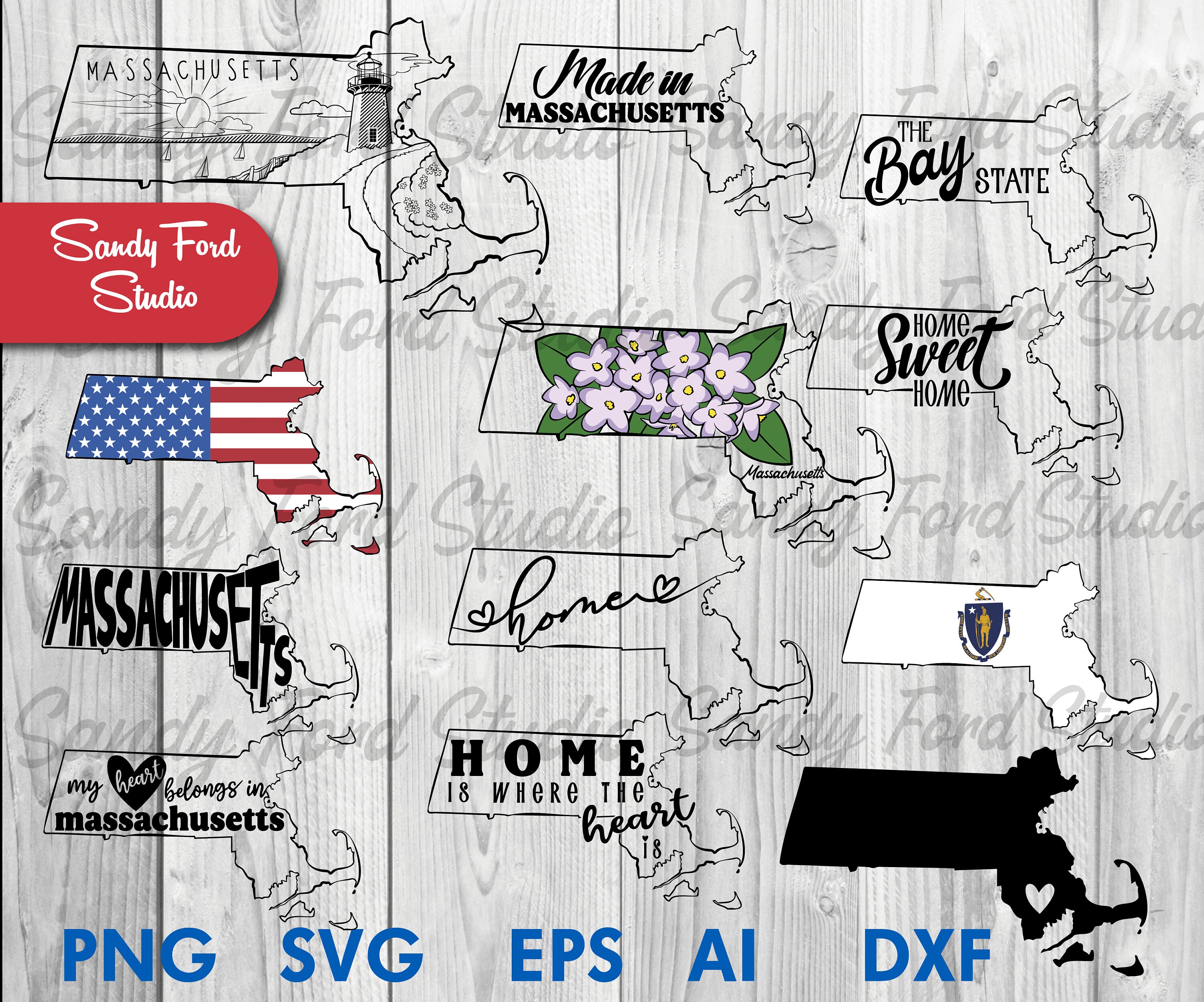 Massachusetts State Outline SVG Bundle: Clipart, Vector Graphics ...