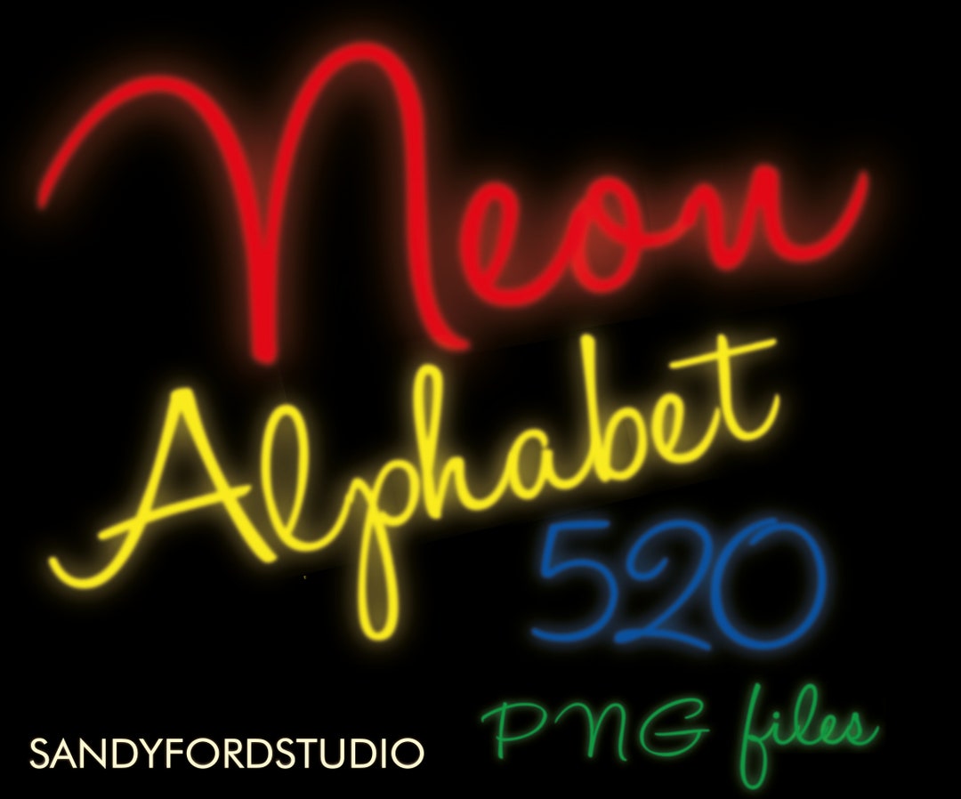 Neon Alphabet PNG Clipart: Colorful Letters, Numbers, Glyphs (digital ...