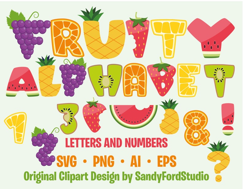 Fruity Alphabet Clipart, Fruit Letters SVG, PNG, Eps, Ai Files ...