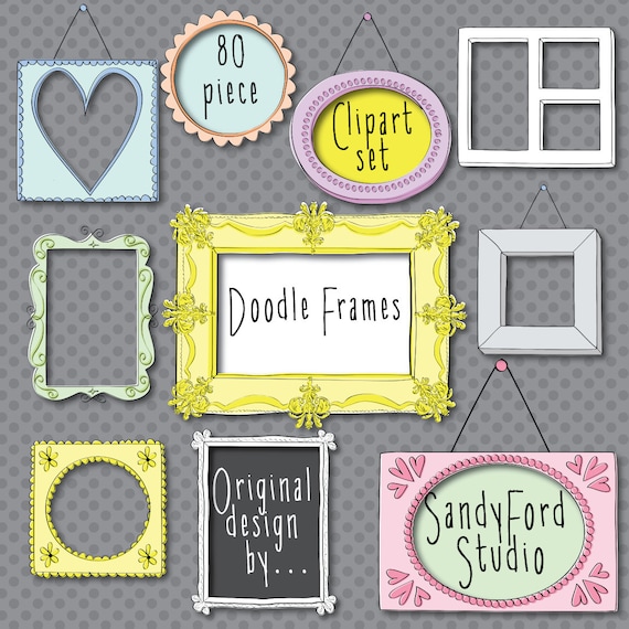 Digital Doodle Frames Clipart 80 Frames Pastel Colors | Etsy
