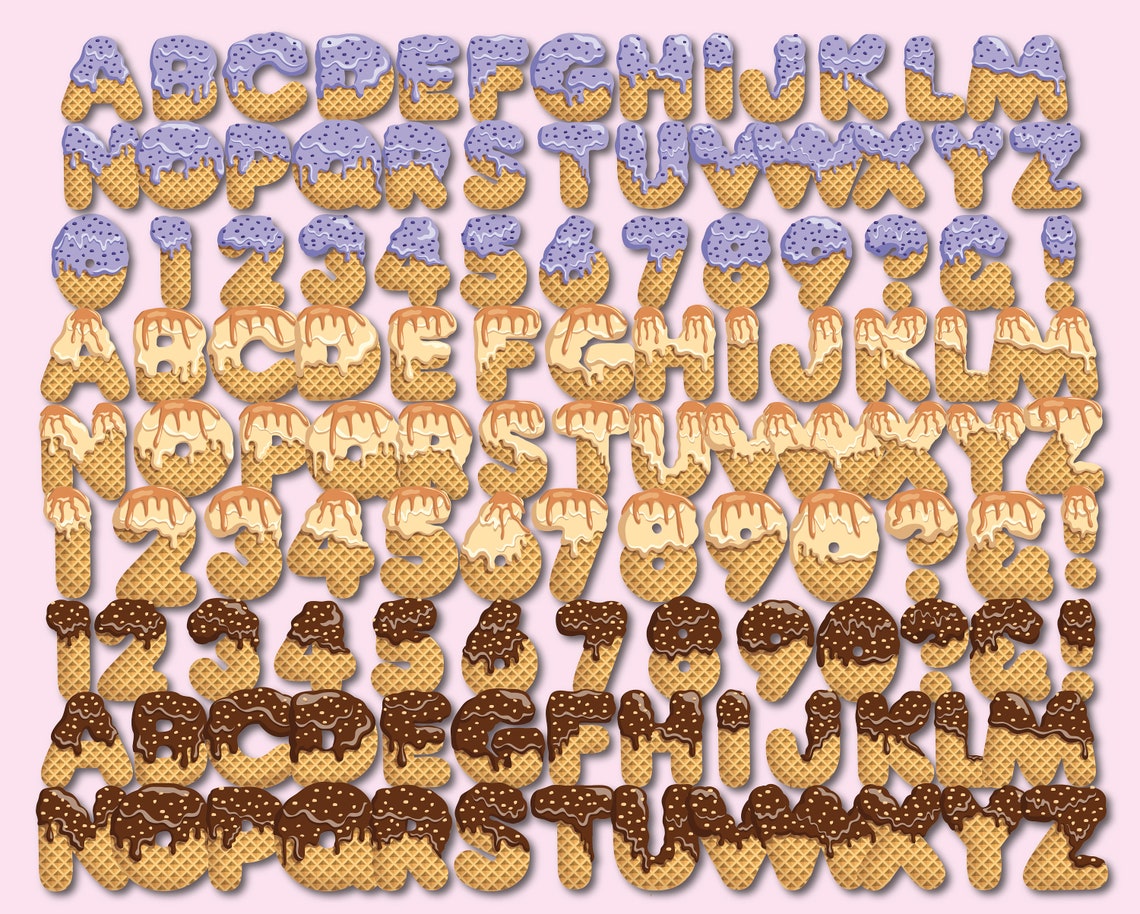 Ice Cream Waffle Alphabet – 9 Different Flavor Alphabets, PNG Letter ...