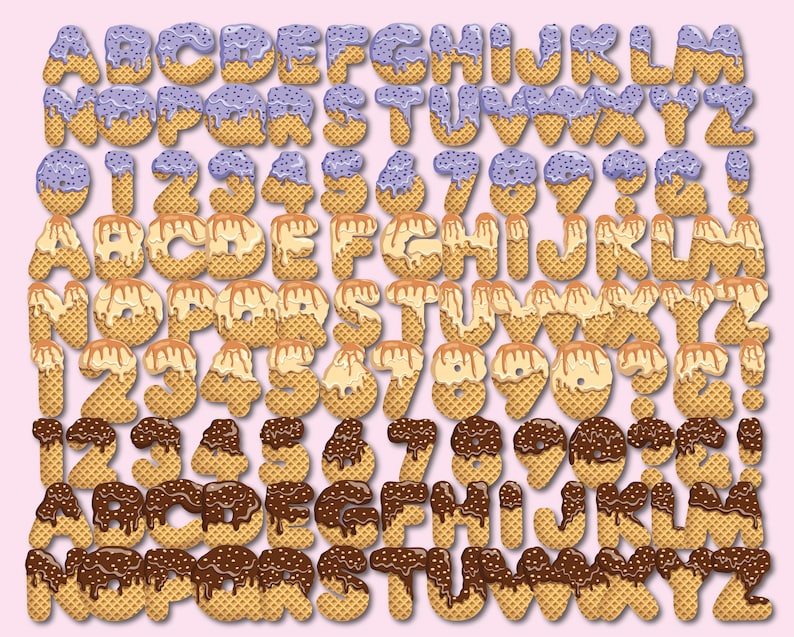 Ice Cream Waffle Alphabet – 9 Different Flavor Alphabets, PNG Letter ...