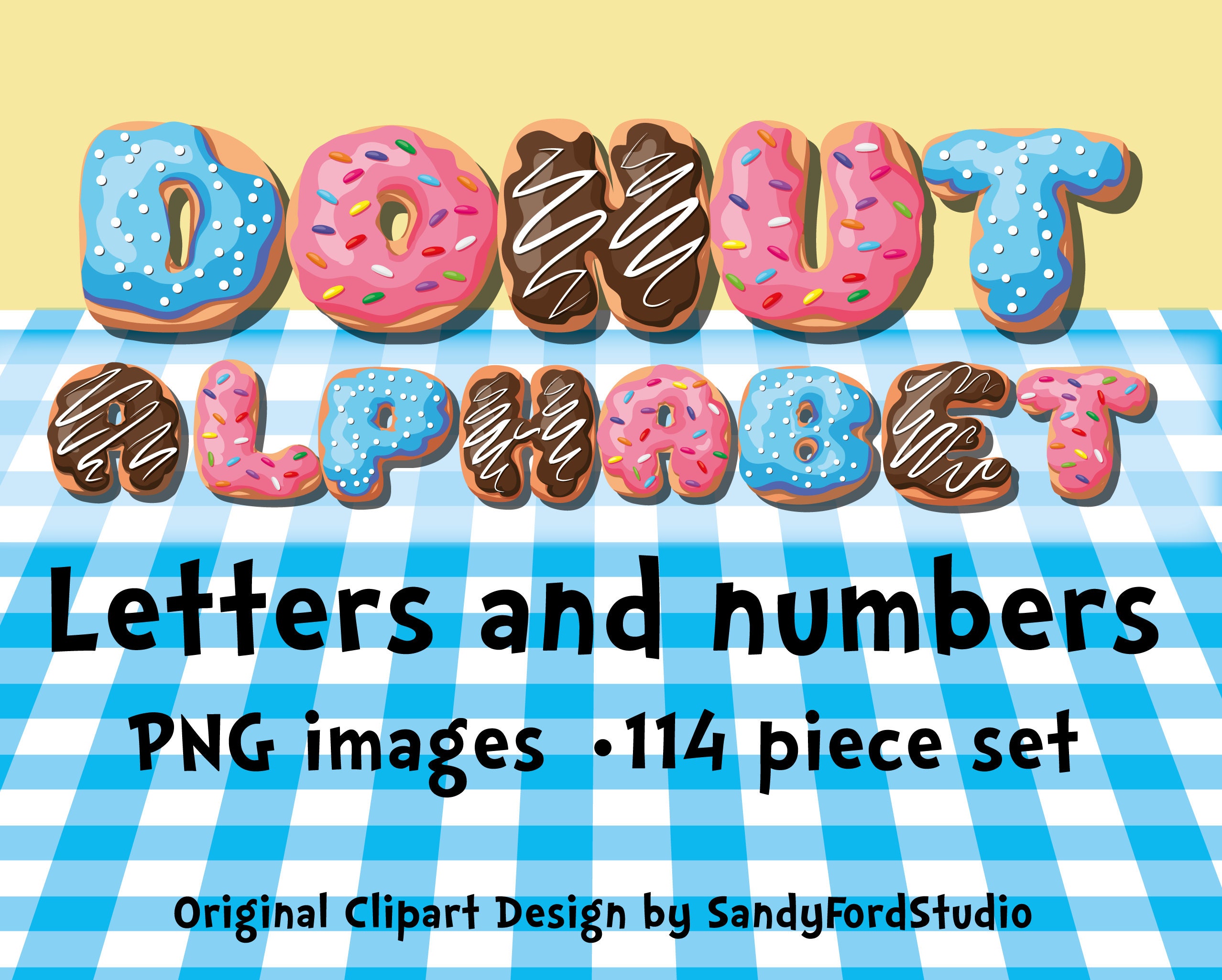Donut Alphabet Letters and numbers Pink blue brown 114 | Etsy
