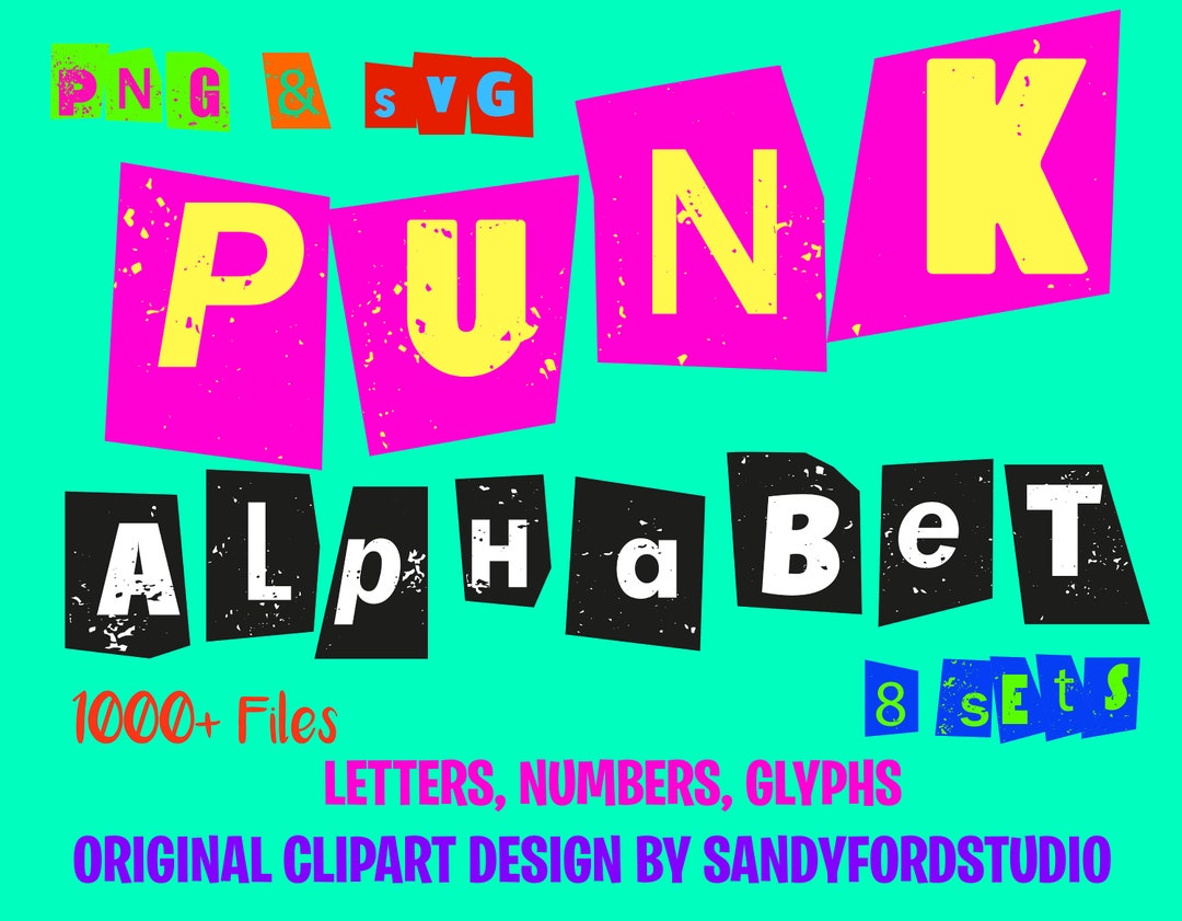 Punk Alphabet Clipart: Distressed Ransom Letters, Numbers (SVG, PNG ...