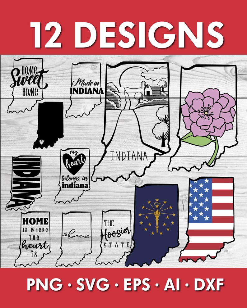 Indiana SVG Bundle – State Outline, Flag, Flower, Landscape Png Ai Eps ...