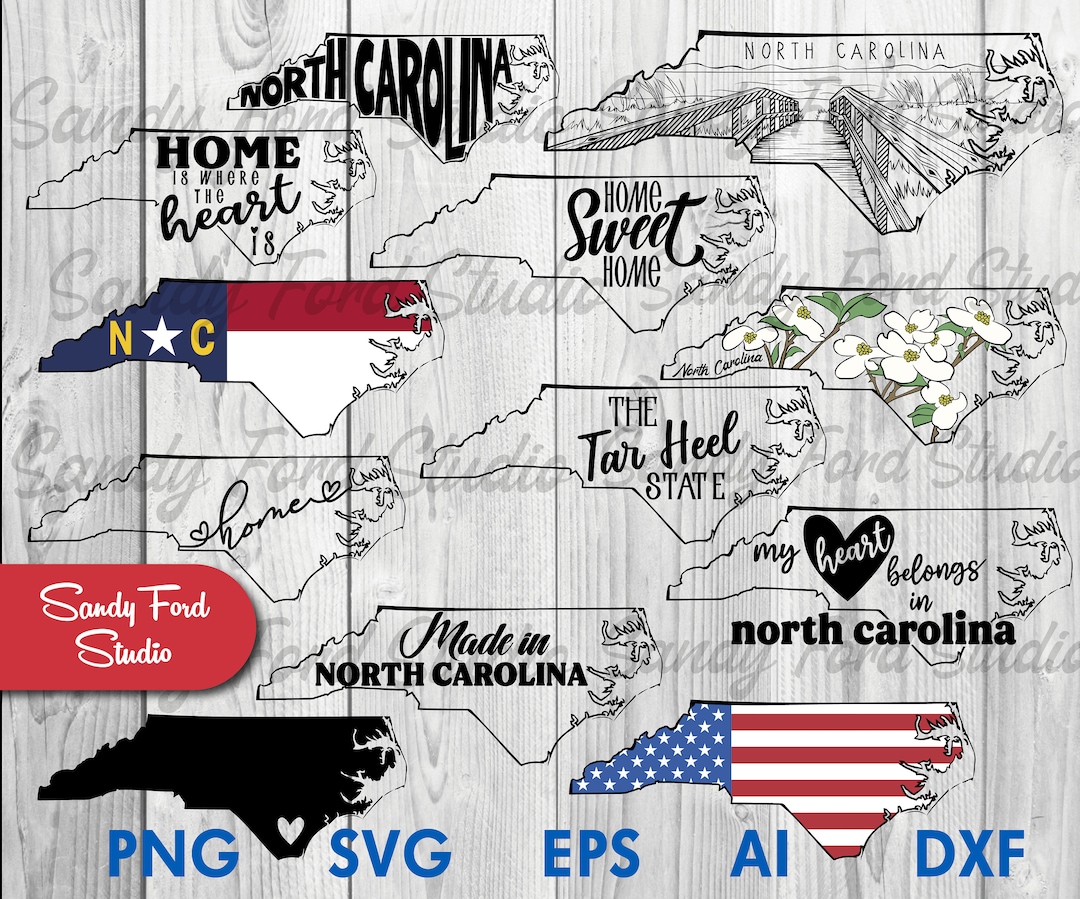 North Carolina State SVG Bundle: NC Clipart, Outline, PNG, Vector ...