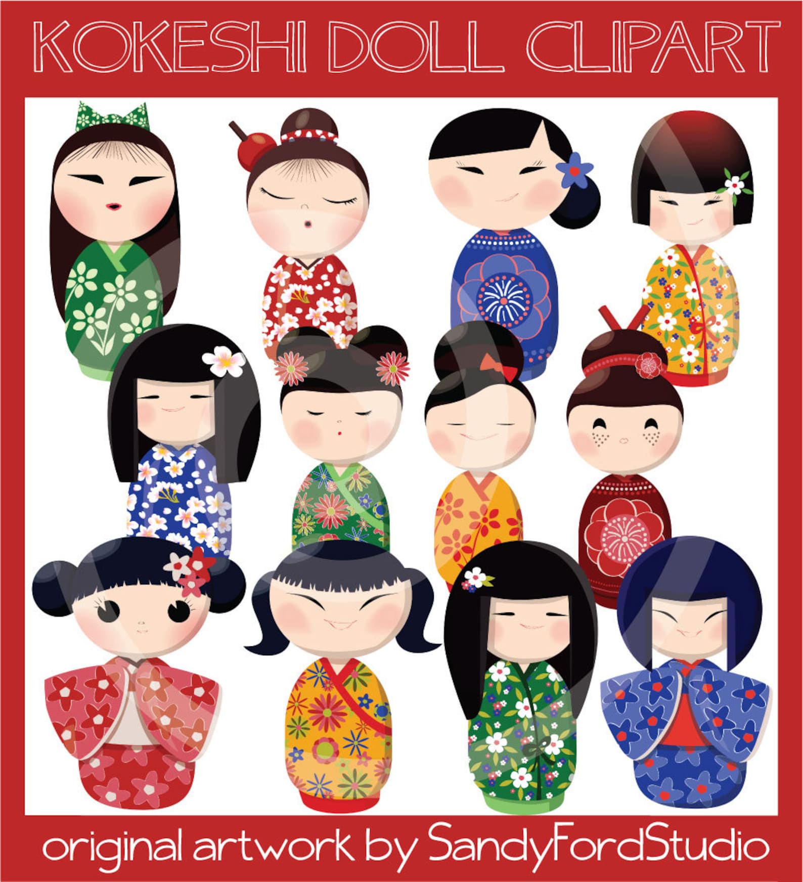 Kokeshi Dolls Clipart Collection Instant Download - Etsy