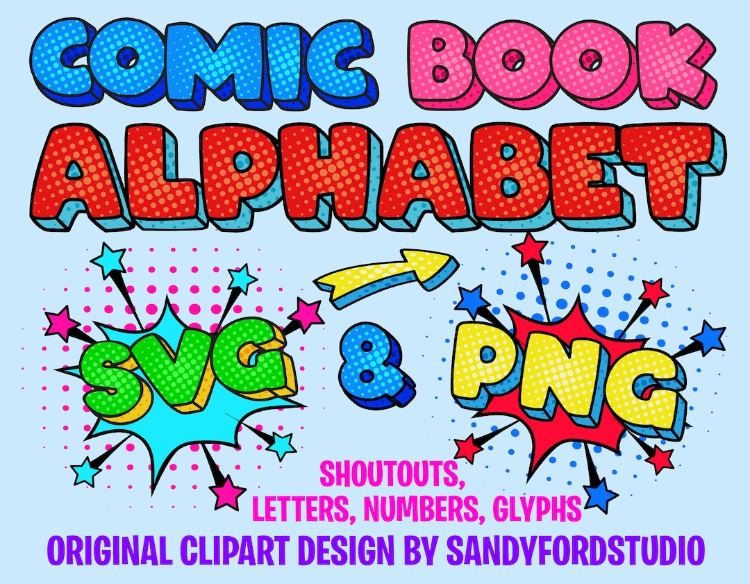 Comic Book Alphabet SVG and Pngs - Comic Book Font Letters, Numbers ...