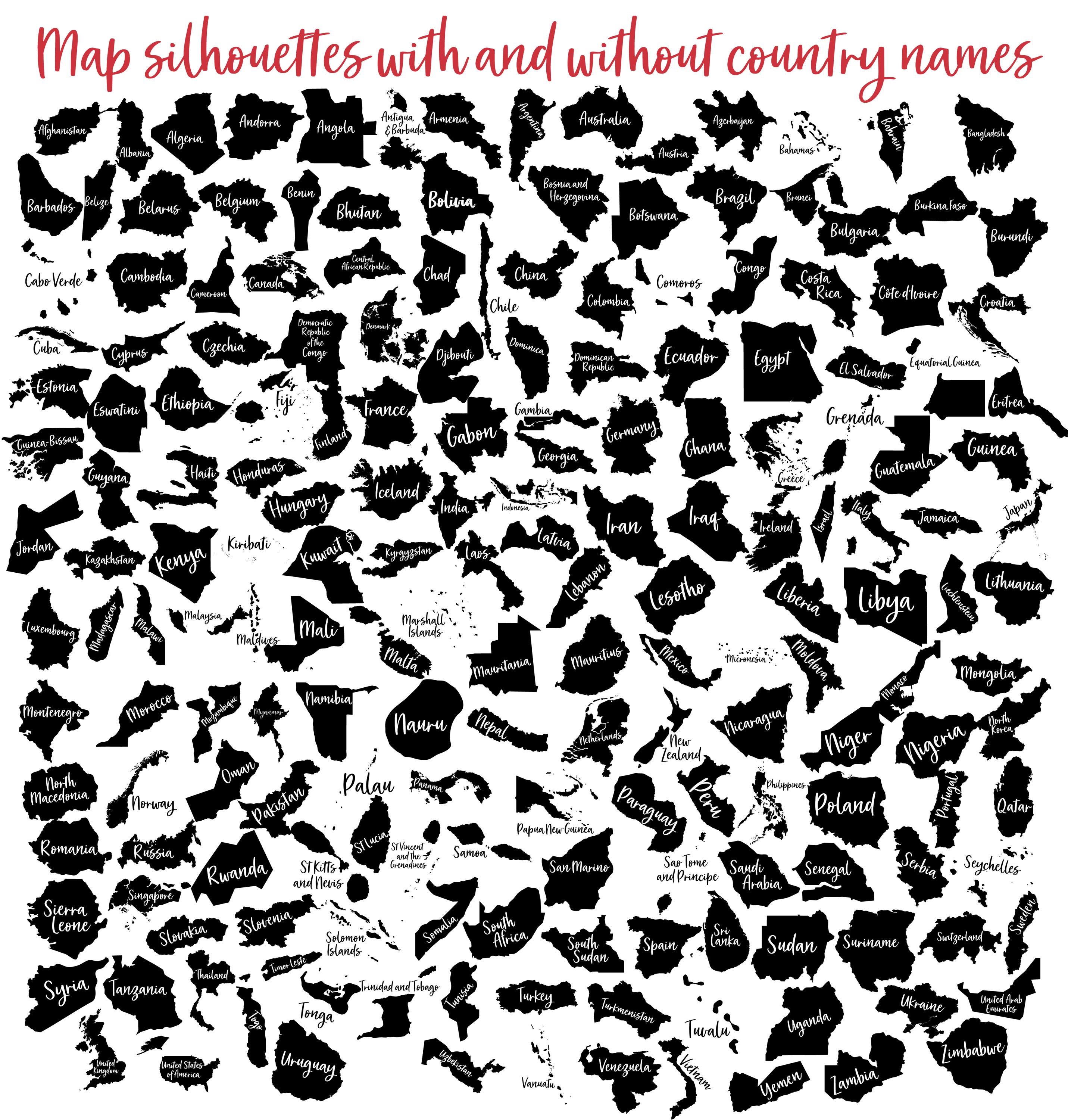 World Countries Map Silhouettes SVG Bundle, Country Outlines Clipart ...