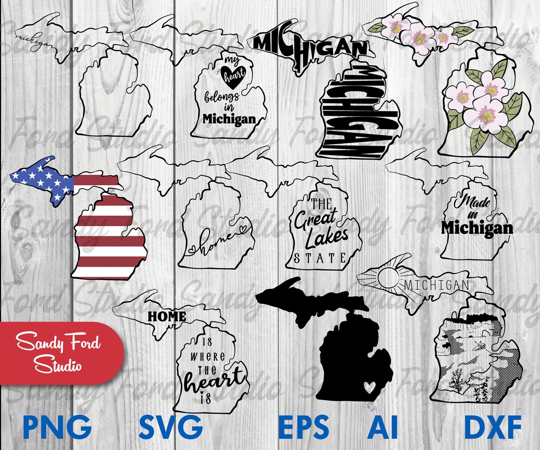 Michigan State Outline SVG Bundle: Clipart, Vector Graphics (instant ...