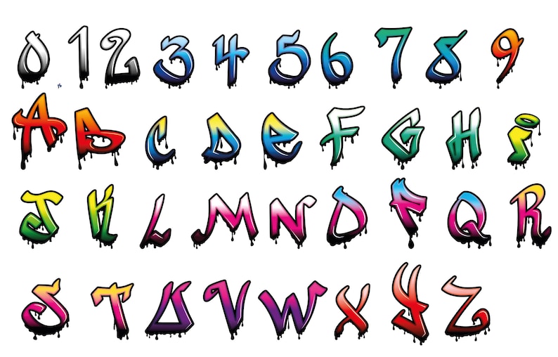 Colorful Graffiti Alphabet Letters And Numbers 12 Colored Etsy