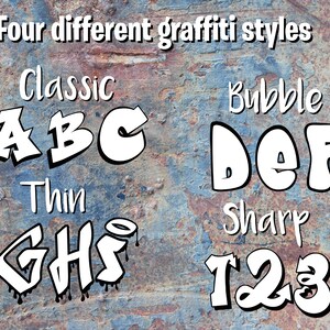 Graffiti Alphabet Clipart: Black & White Font Bundle (digital Download ...