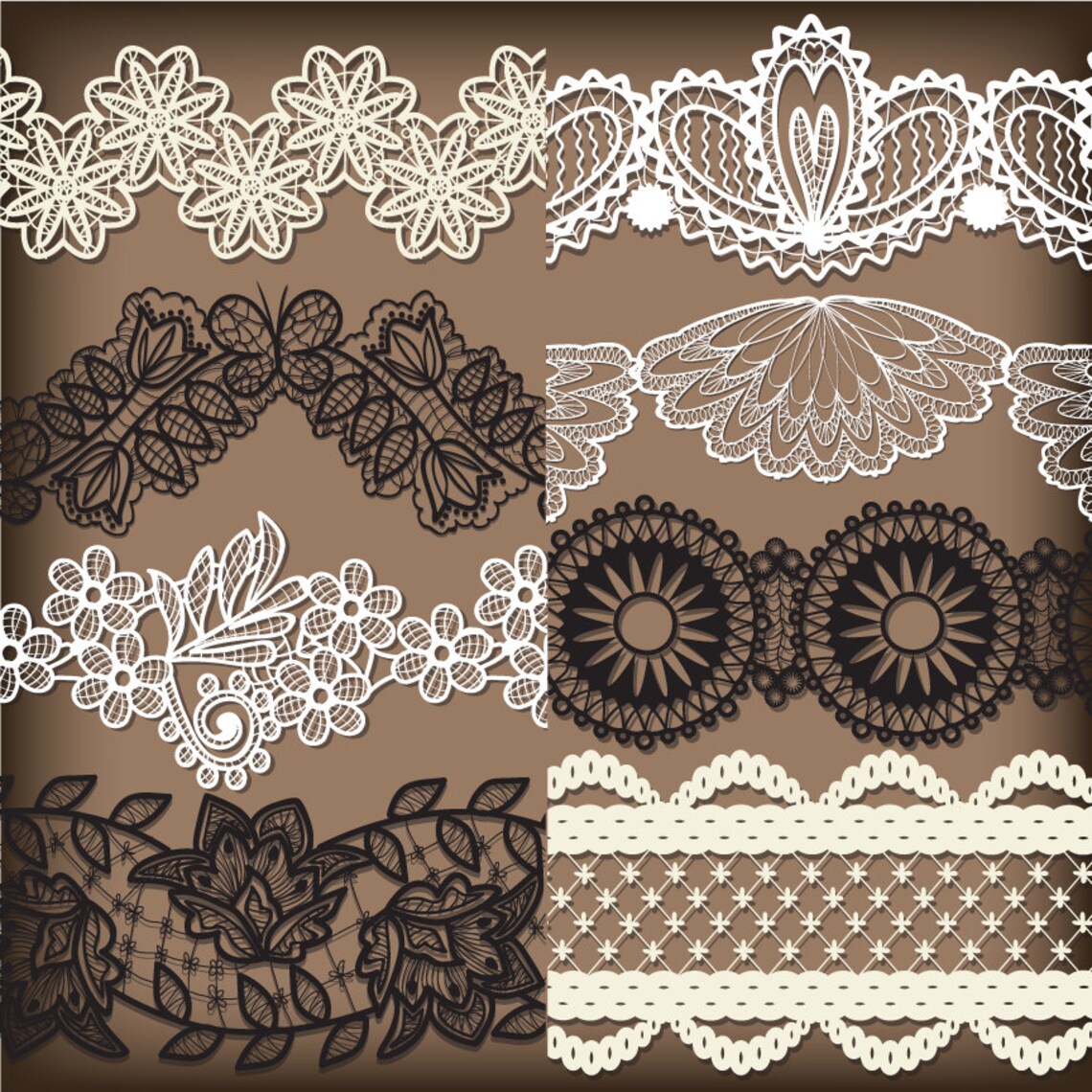 Lace Borders Clipart Black White Cream and Shadow 32 - Etsy