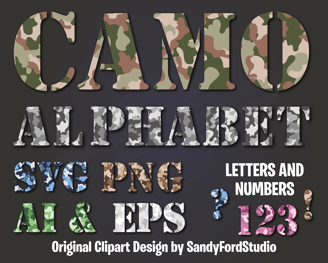 Camouflage Alphabet & Numbers: Military Lettering (SVG, PNG, AI Files ...