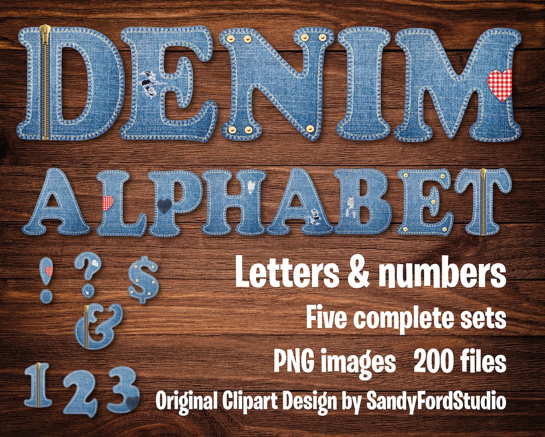Denim Alphabet Clipart - Letters, Numbers, Symbols- Ripped Jeans Font ...