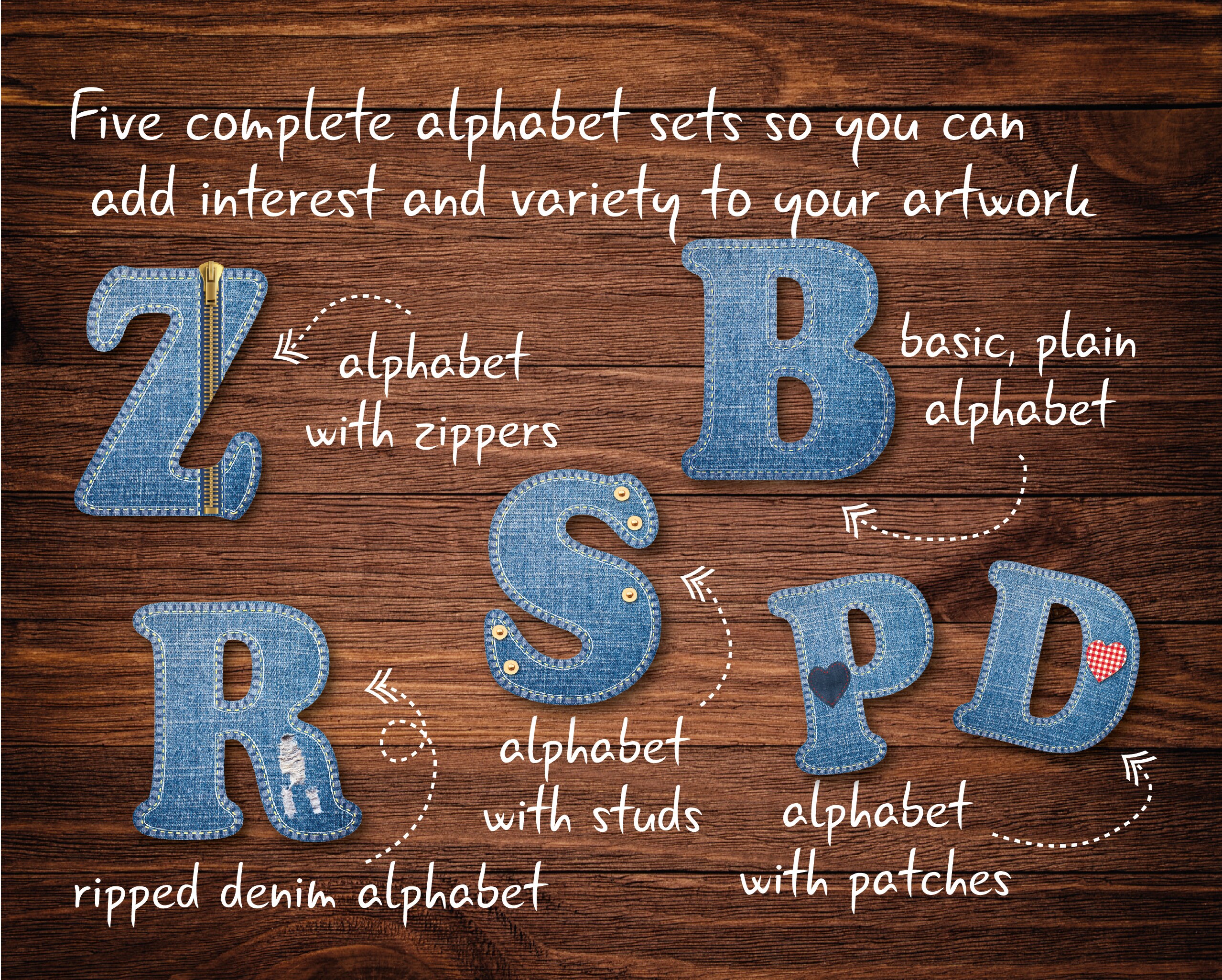 Denim Alphabet Clipart – Ripped Jeans Texture Letters, 5 Styles (PNG ...
