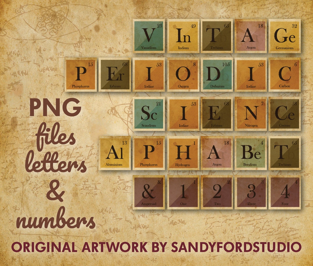 Vintage Science Alphabet - Periodic Table Letters - - 90+ Letters - Png ...