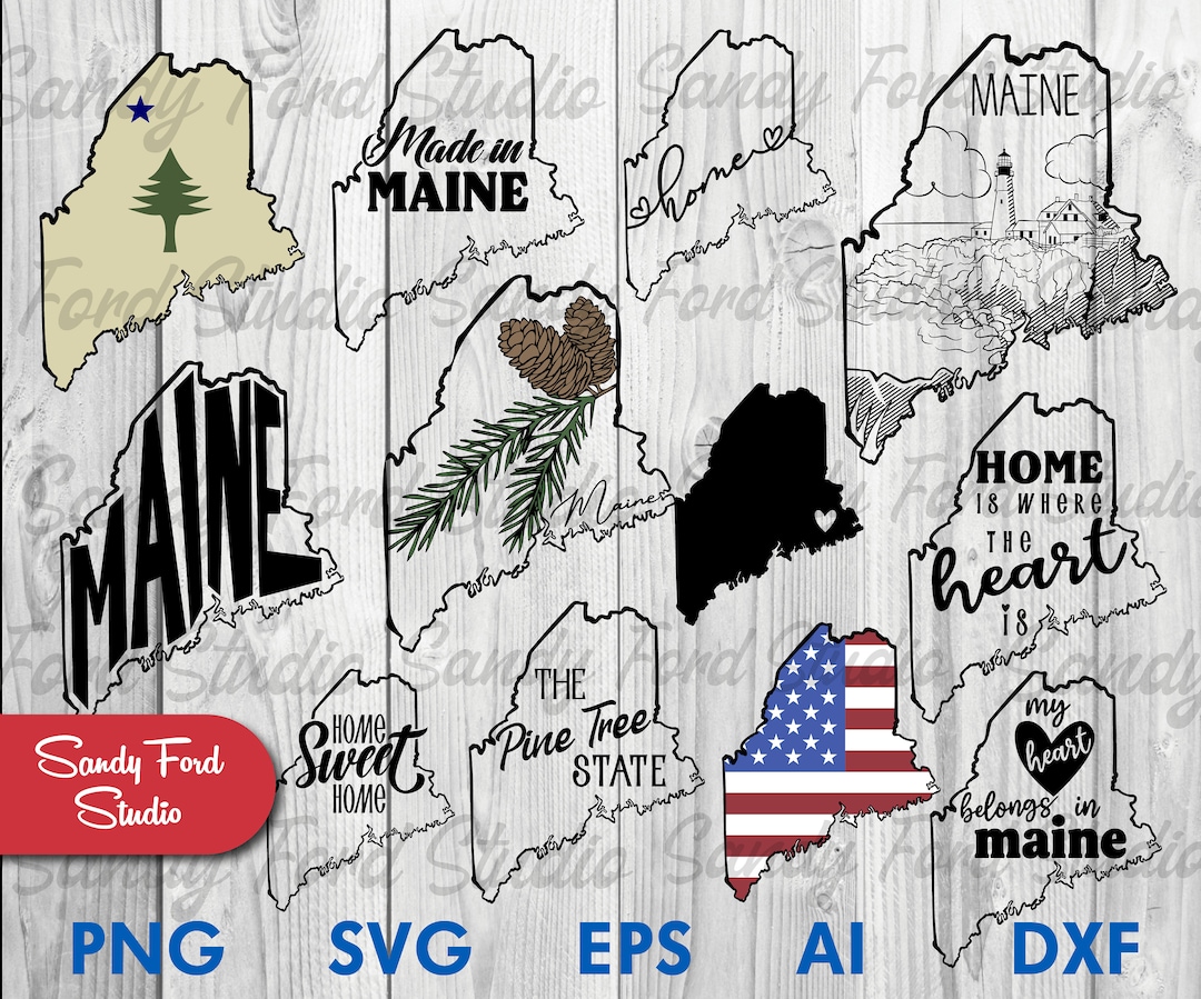 Maine State SVG Bundle, Maine Clipart, Maine Outline, Maine PNG, Maine ...
