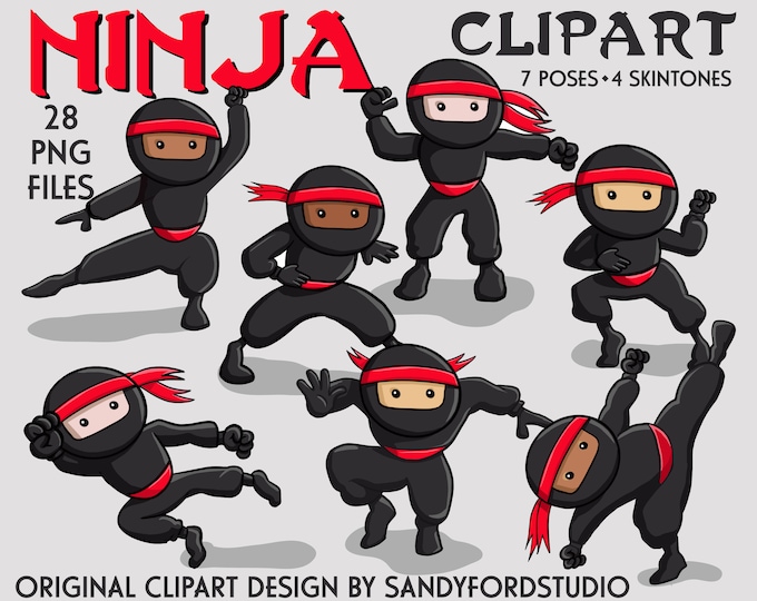 Ninja Clipart Set -personal and Limited Commercial- Cute Boy Ninjas ...