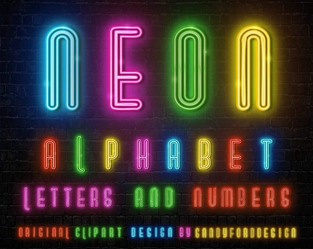 Neon Alphabet PNG: Colorful Letters and Numbers (instant Download) - Etsy
