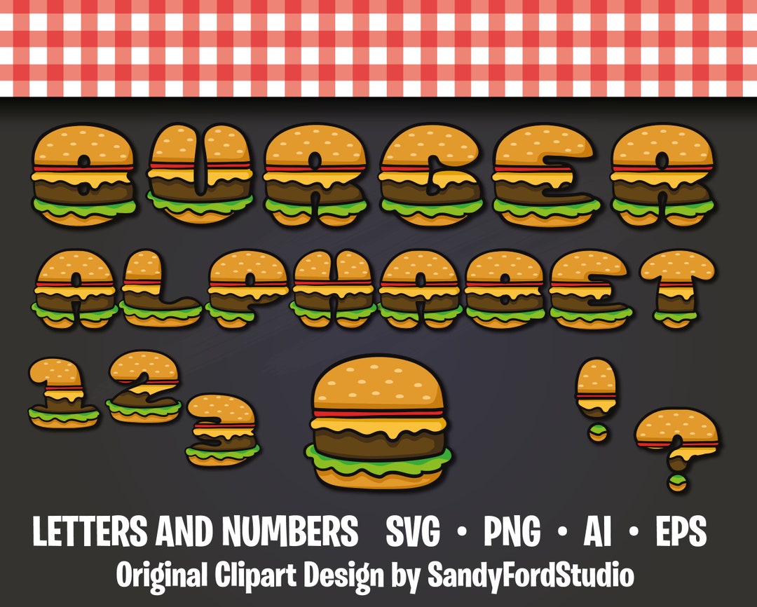 Burger Alphabet Clipart, Burger Letters, Numbers and Glyphs, Burger Svg ...