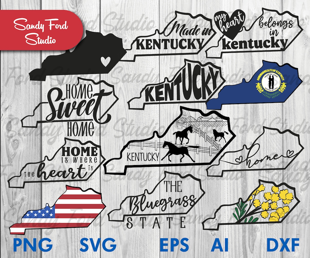 Kentucky State SVG Bundle, Kentucky Clipart, Kentucky Outline, Kentucky ...