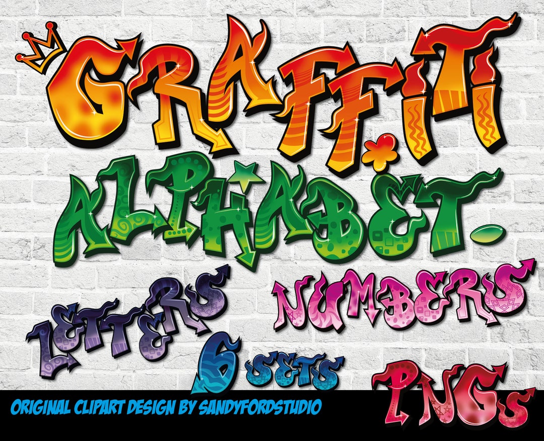 Graffiti Alphabet Clipart – 6 Colored PNG Sets (digital Download) - Etsy