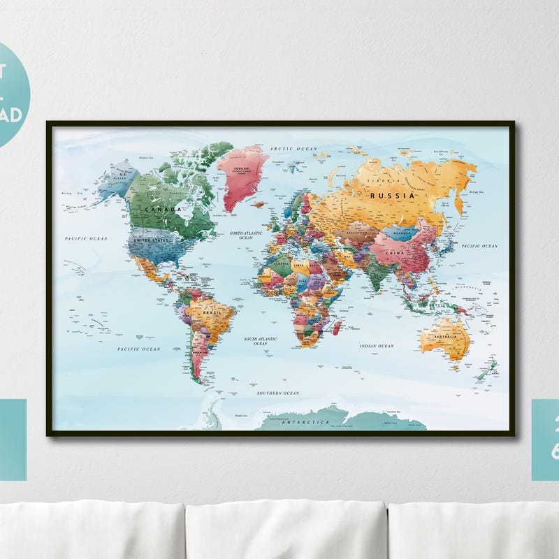 World Map Detailed Pdf - Etsy UK