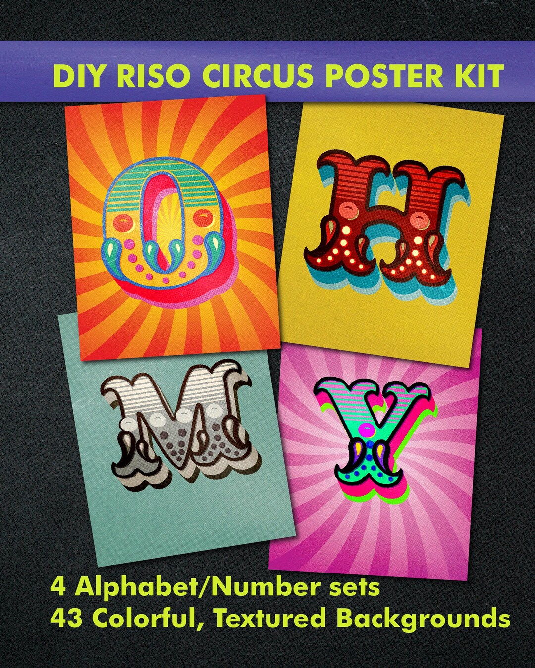 Circus Alphabet Clipart and DIY Poster Kit - 156 Risograph Letters ...