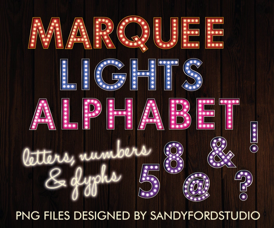 Marquee Lights Alphabet: Red, Blue, Pink, Purple PNG Files (instant ...