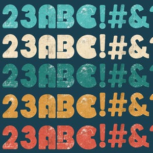 Retro Block Alphabet With Distressed Texture, 1970s Vintage Groovy T ...