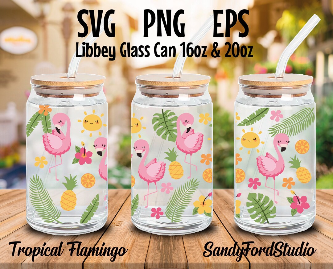 Tropical Flamingo Libbey Glass Can Wrap: Pineapple Hibiscus SVG PNG ...