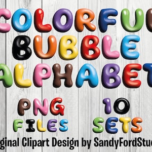 Bubble Alphabet - Bubble Letters and Numbers - 10 Complete Sets - PNG ...