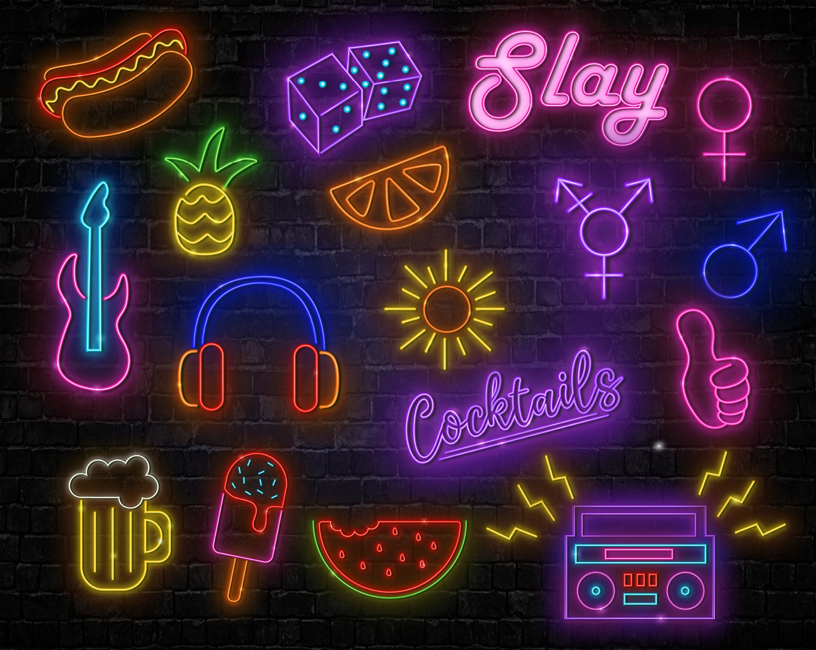 Neon Signs Clipart Neon Cocktail Disco Party Bundle, Summer Tropical ...