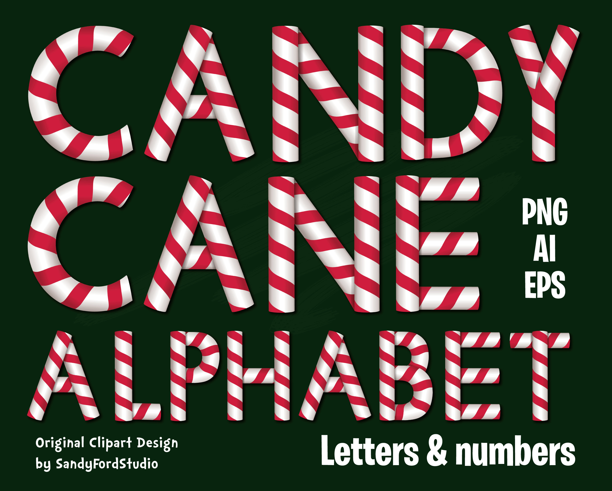 Candy Cane Alphabet Candy Cane Clipart Letters and Numbers - Etsy