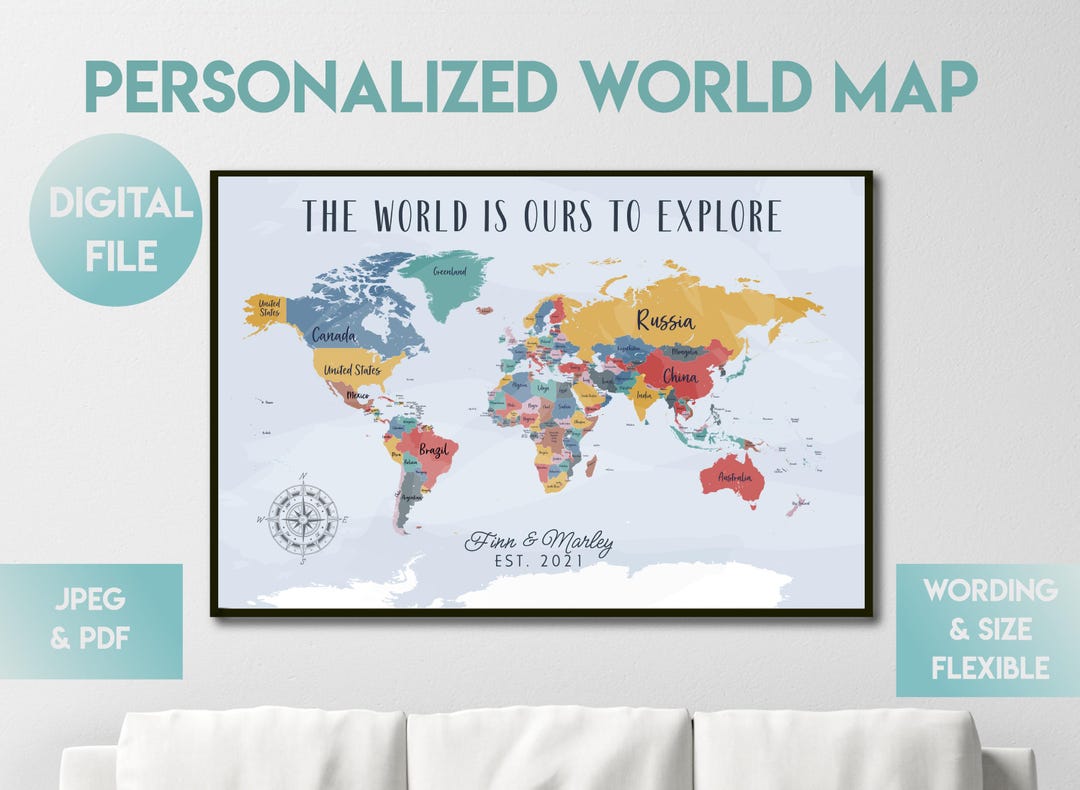Personalized World Map Print, Family Printable Digital World Map Poster ...