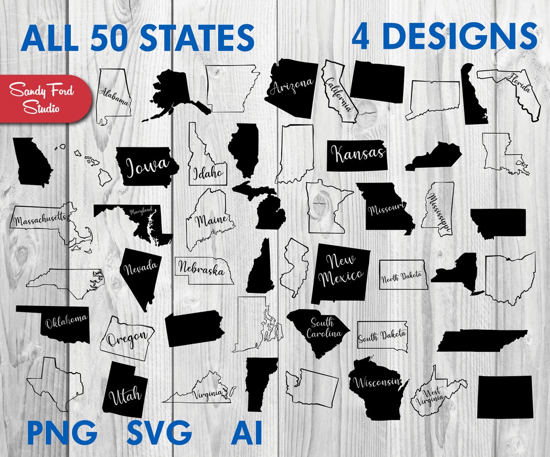 USA State SVG Bundle, USA State Clipart, State Outlines, State Shapes ...