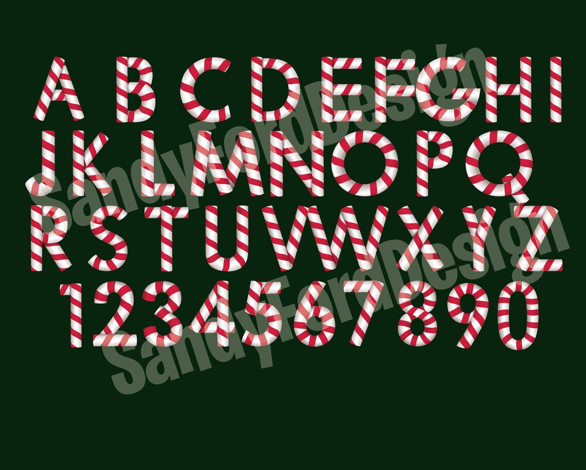Candy Cane Alphabet Candy Cane Clipart Letters and Numbers - Etsy