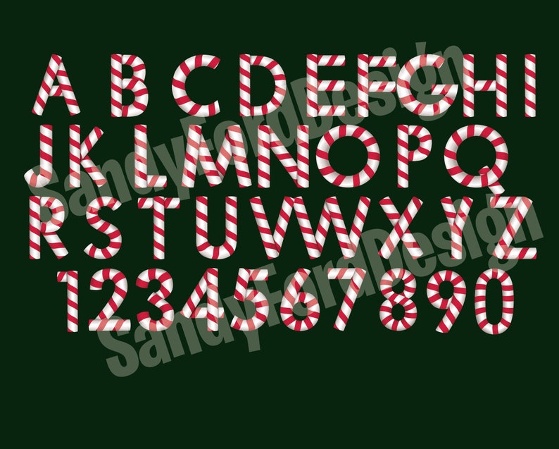Candy Cane Alphabet Candy Cane Clipart Letters And Numbers Etsy