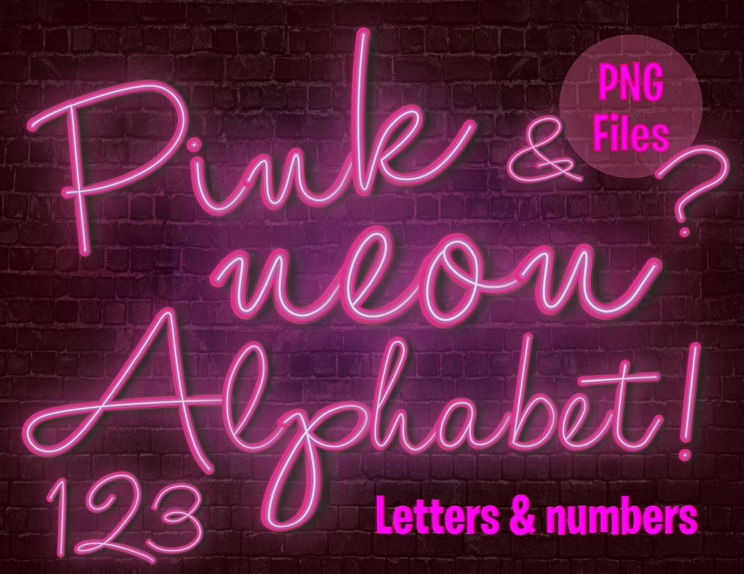 Pink Neon Alphabet - Pink Neon Cursive Letters and Numbers, Neon Font ...