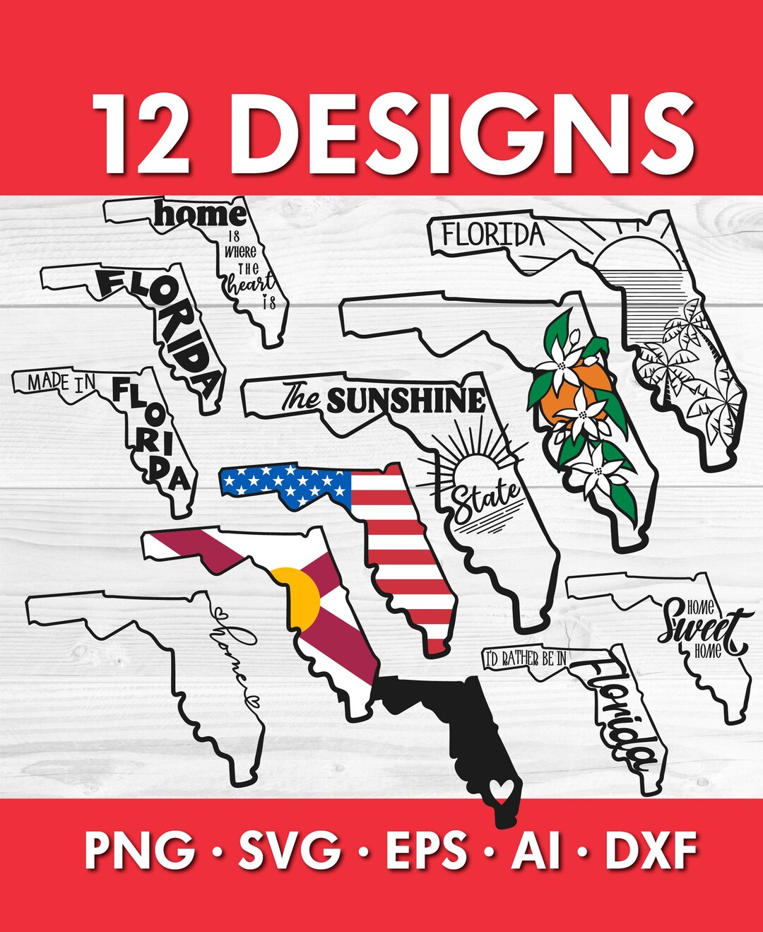Florida SVG Bundle – Hand Drawn State Outline, Flag, Flower, Landscape ...