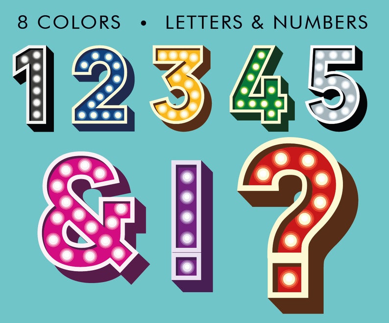 Marquee Lights Alphabet SVG: Letters & Numbers Cut Files, Digital ...