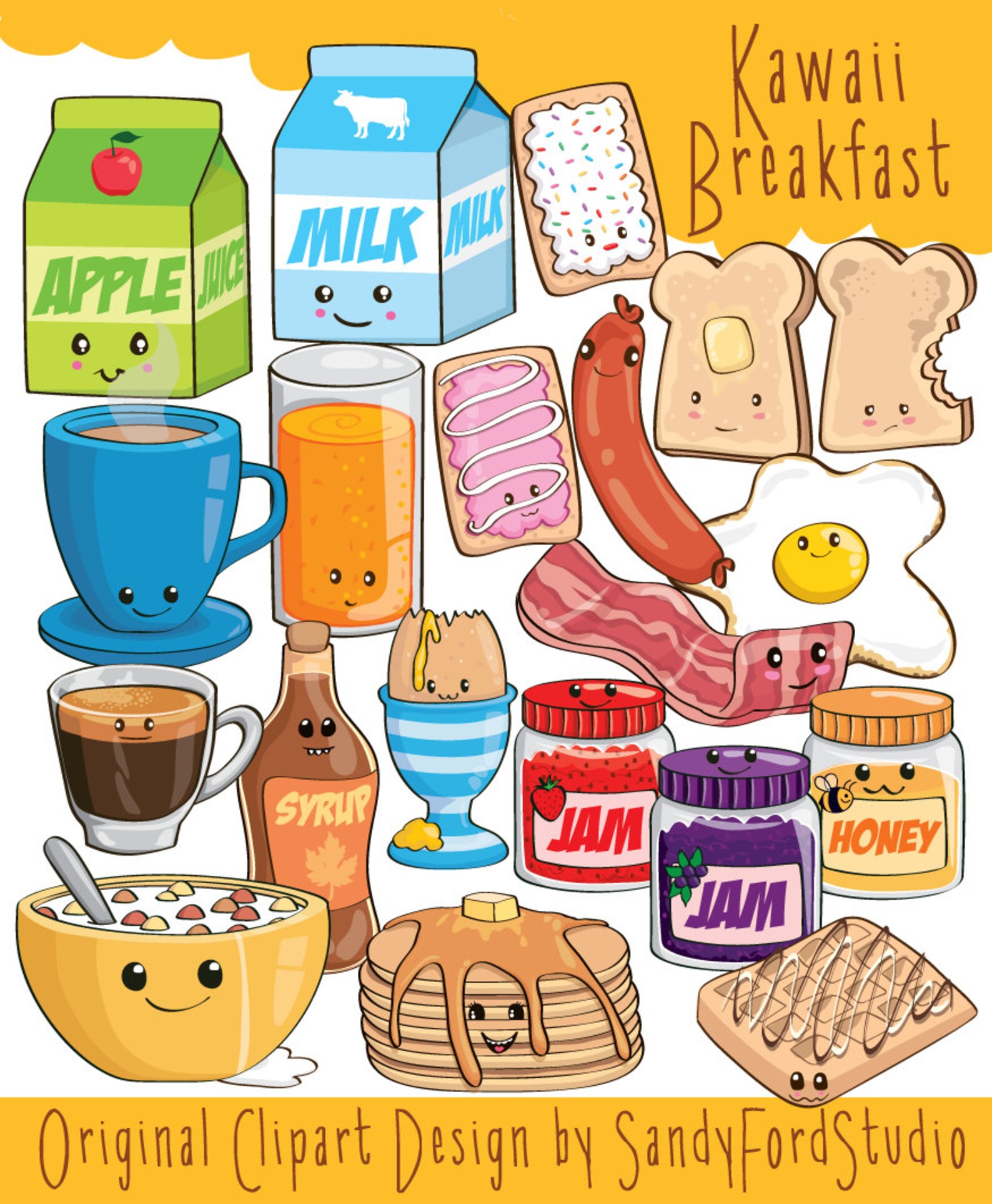 Kawaii Breakfast Clipart Collection Instant Download - Etsy