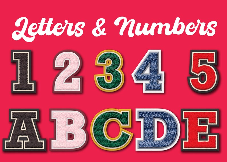 Faux Chenille Varsity Letters PNG Bundle, 5 Color Sets Alphabet ...